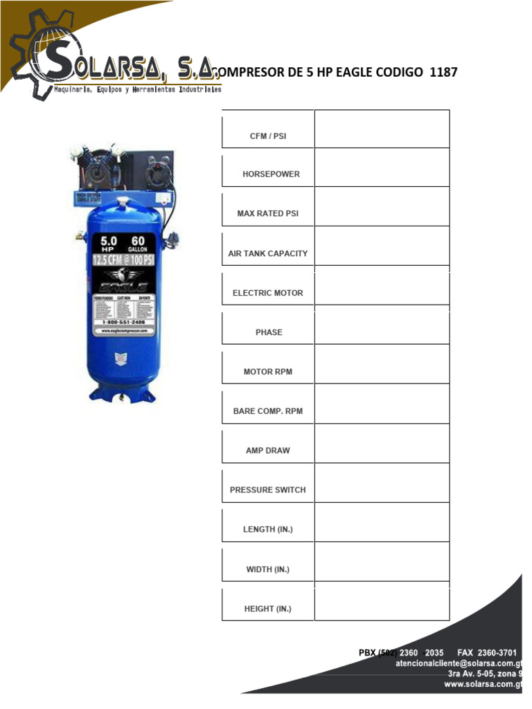 Compresor de 5 HP Eagle Codigo 1187 | PDF