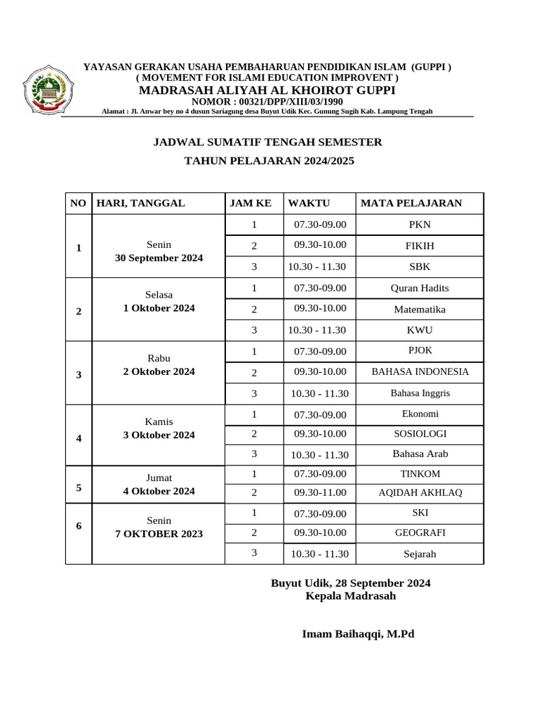 Jadwal Pts 2024 | PDF