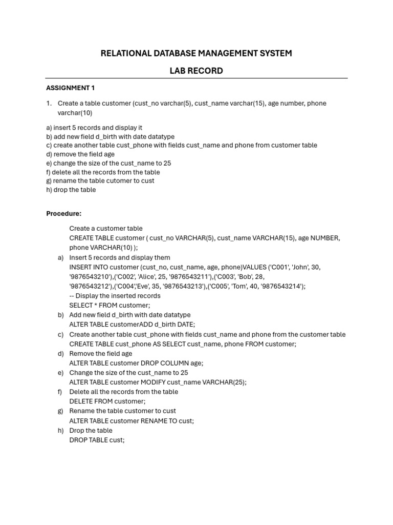 Rdbms Lab Manual | PDF