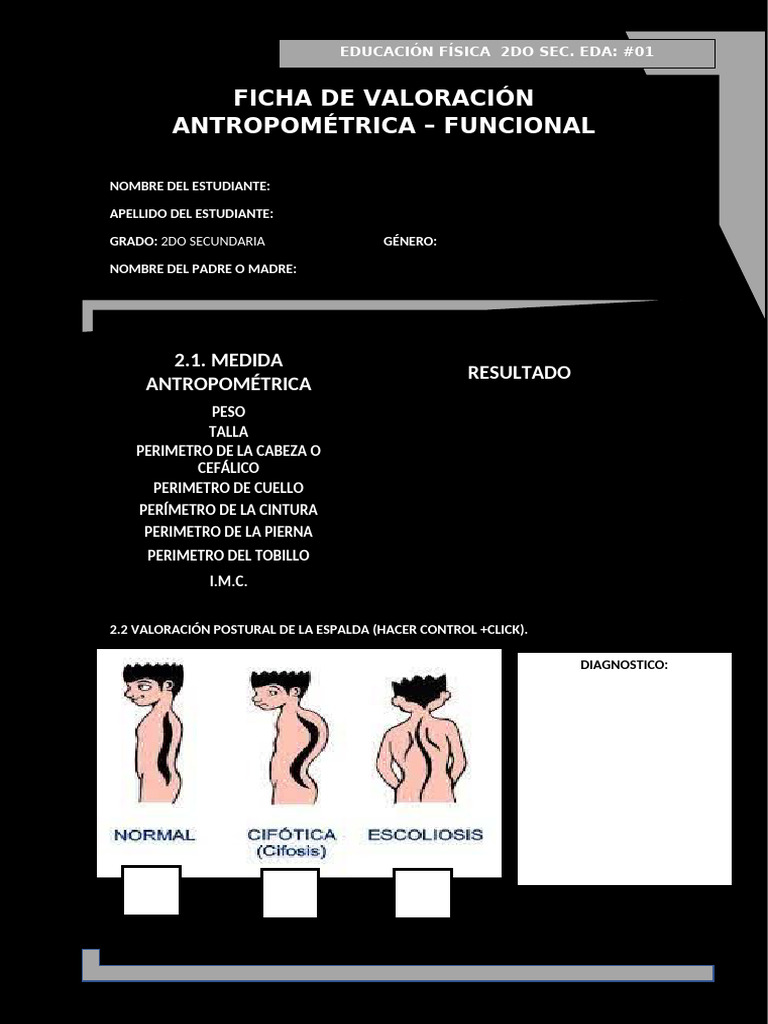 2DO SEC FICHA DE VALORACIÓN ANTROPOMÉTRICA FUNCIONAL | PDF