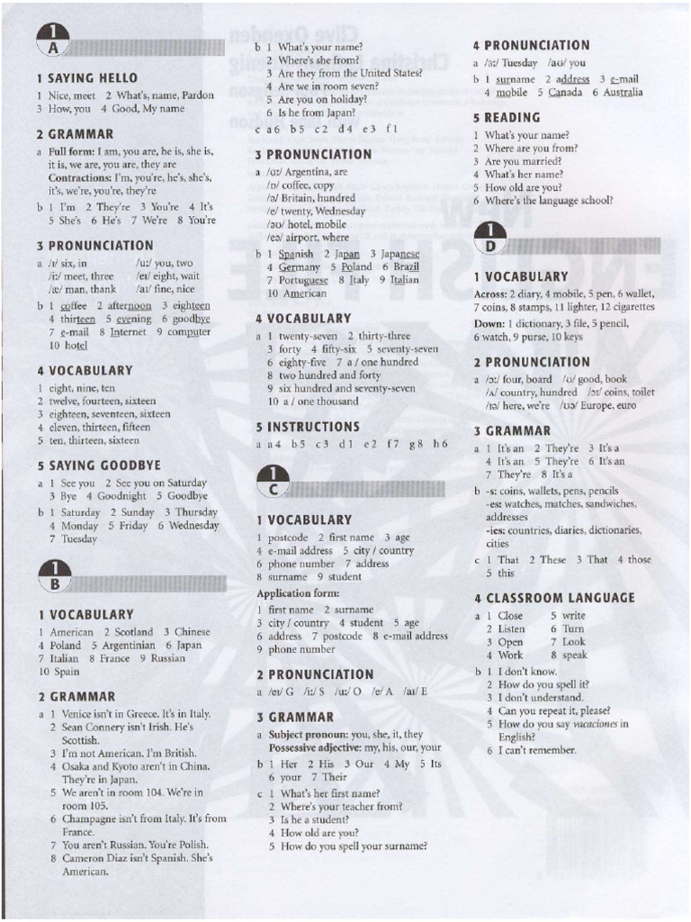 ANSWER KEY 1C+D | PDF