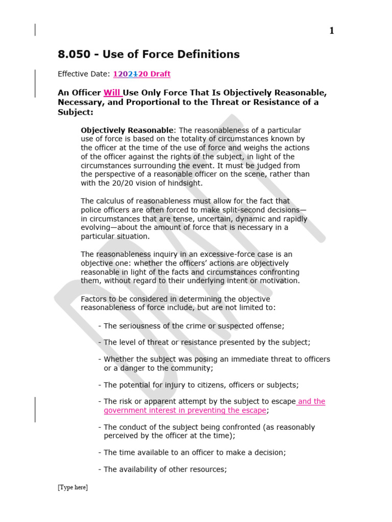 8.050 Use of Force Definitions Draft | PDF