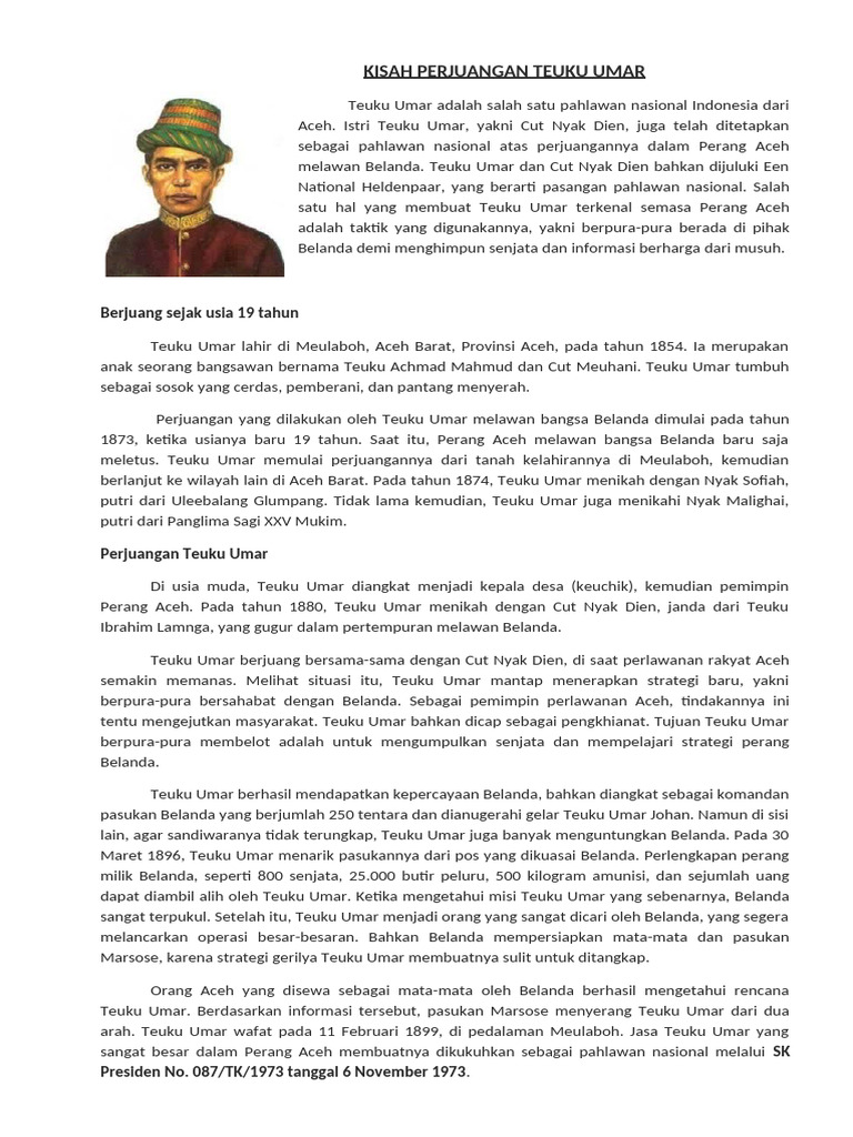 Kisah Perjuangan Teuku Umar Johan Pahlawan | PDF