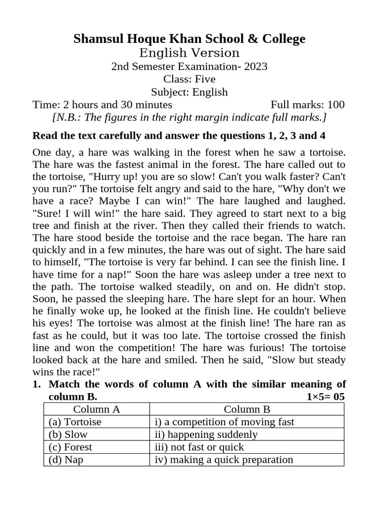 Five English Question 2nd Semester 23 | PDF