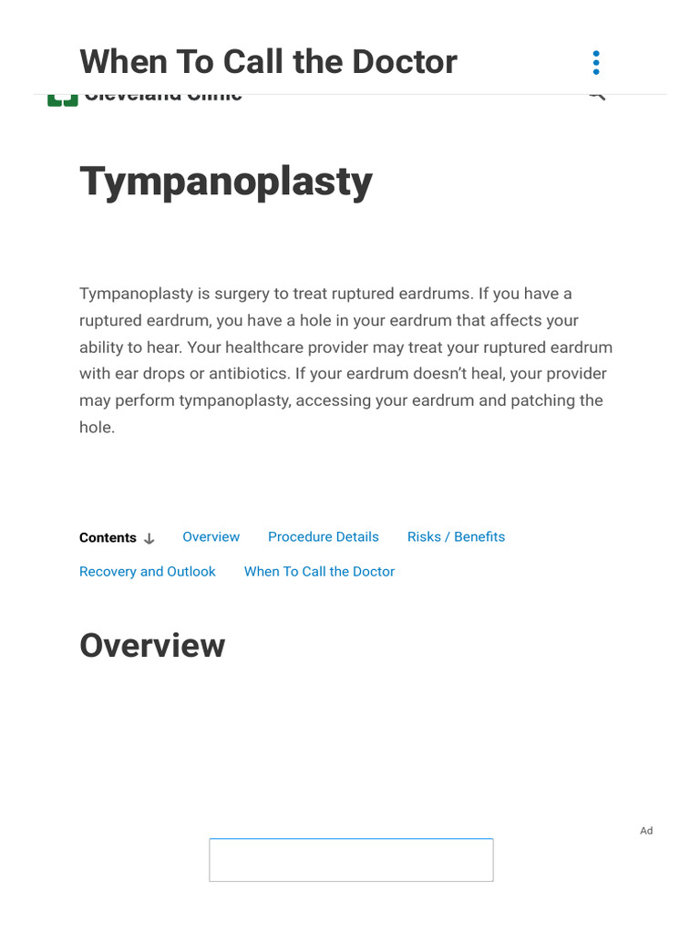 Tympanoplasty - Surgery Details & Recovery | PDF