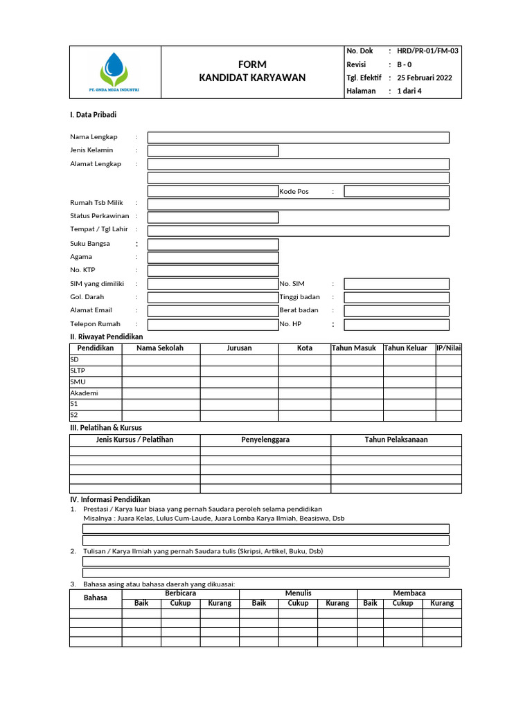Form Kandidat Karyawan | PDF