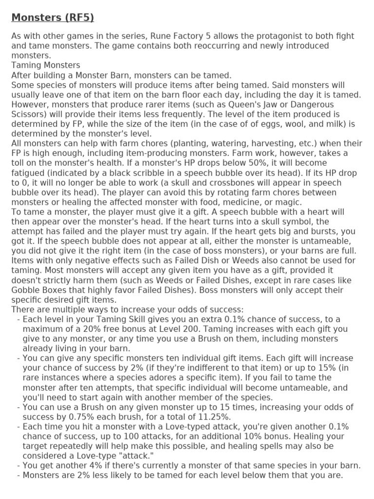 Rune Factory 5 - Monsters | PDF