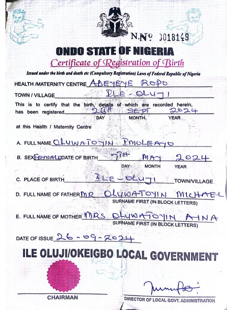 Ondo state Birth Certificate | PDF