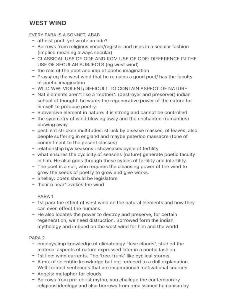 Notes for AN ODE TO THE WEST WIND | PDF