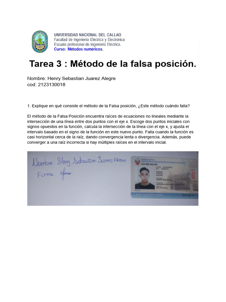 Tarea 3 - Método de La Falsa Posición | PDF