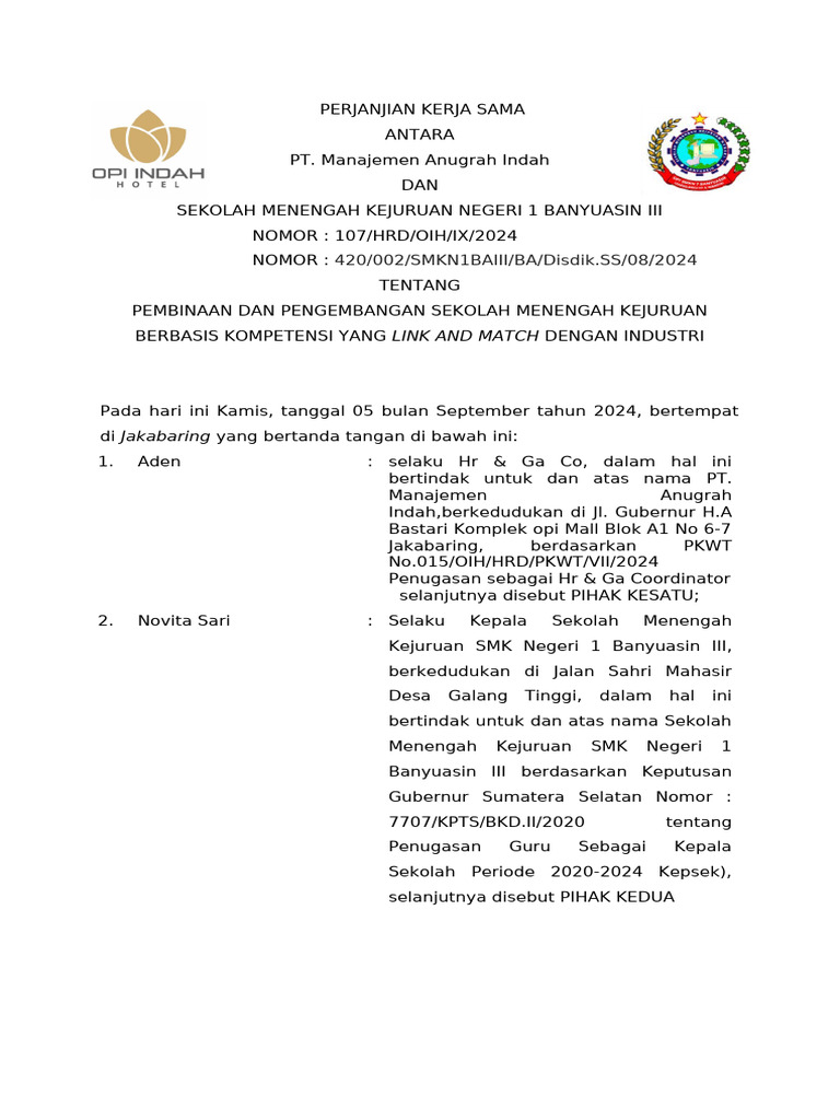 PKS SMKN 1 BA III Dan OPI HOTEL | PDF