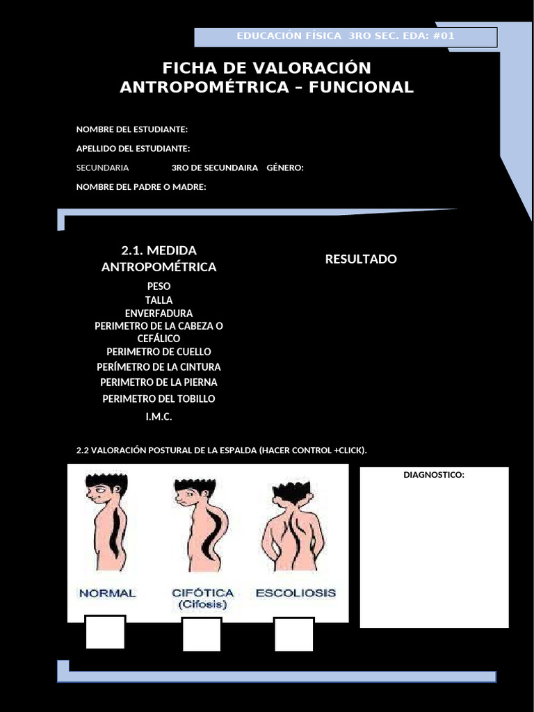 3ro Ficha de Valoración Antropométrica Funcional | PDF