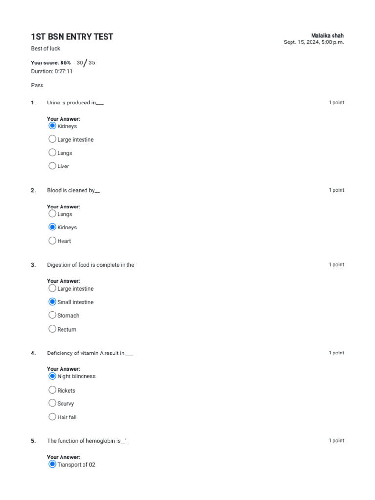 1st BSN Entry Test | PDF