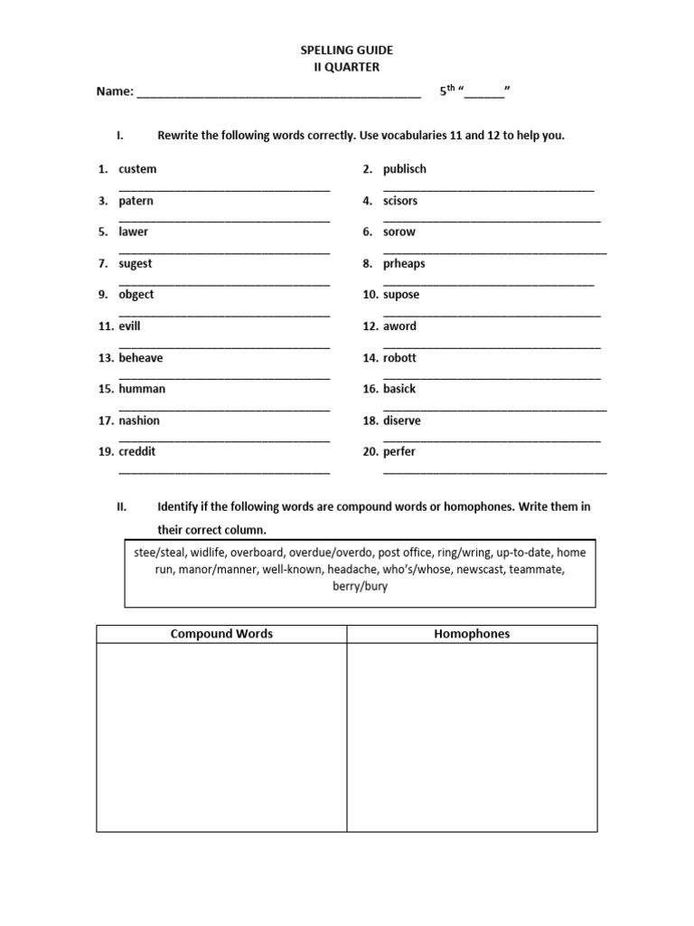 Spelling Guide II Quarter | PDF