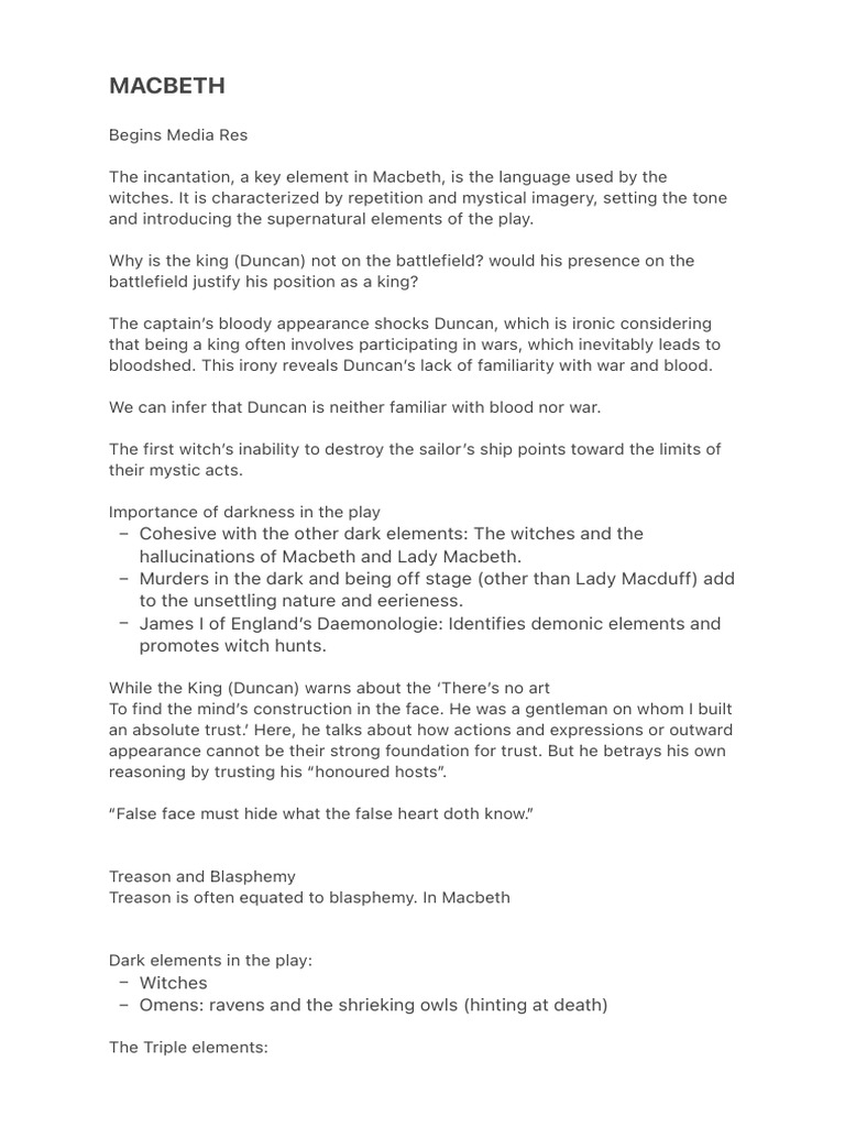 Macbeth Study Notes Overview | PDF | Macbeth | History