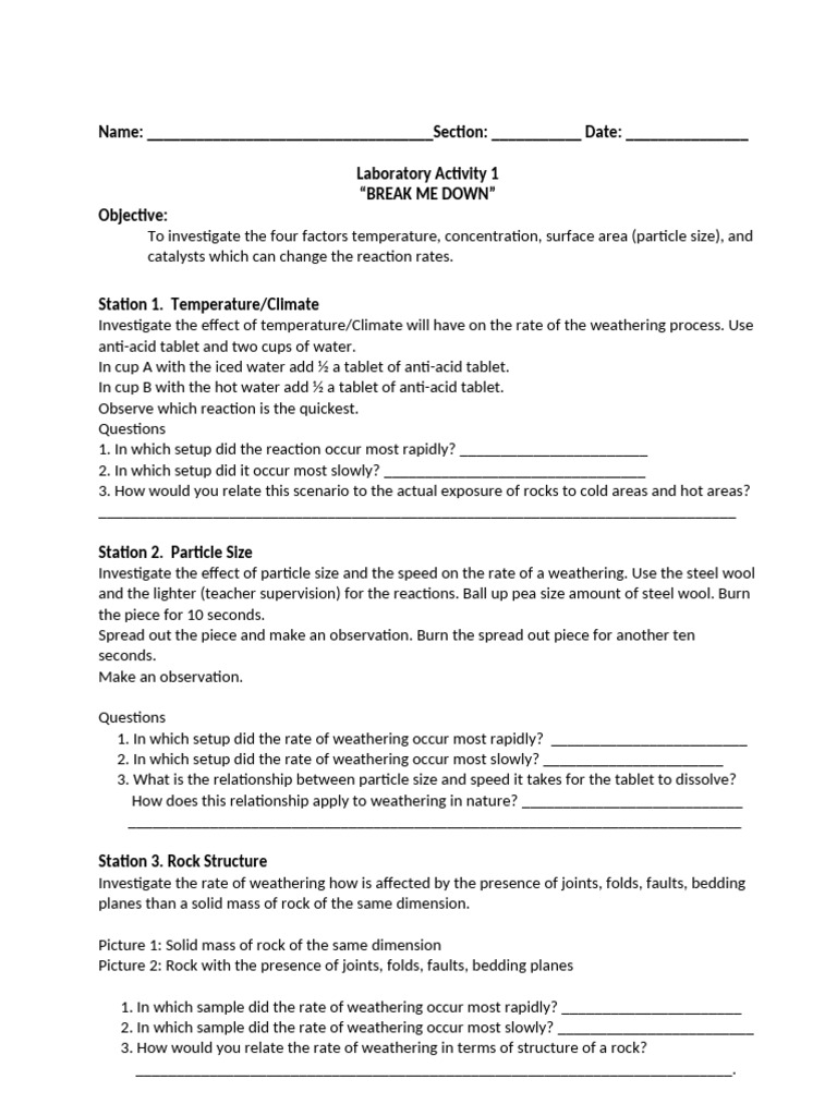 Laboratory Activity, Weathering | PDF