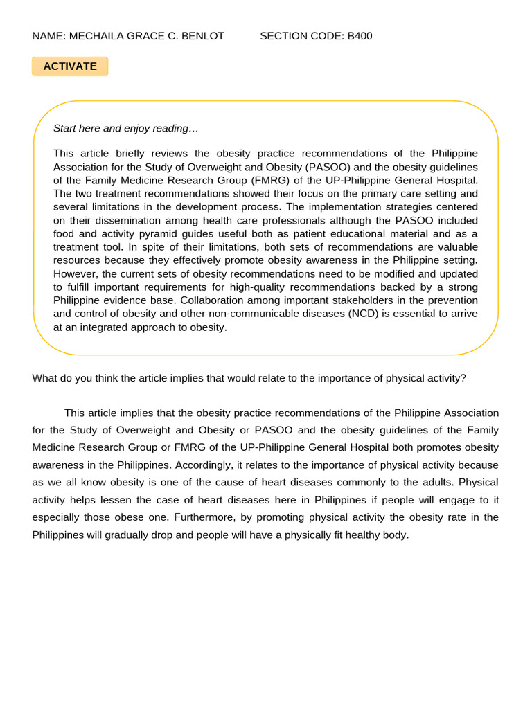 BENLOT_LESSON 2 ACTIVITY 1 | PDF