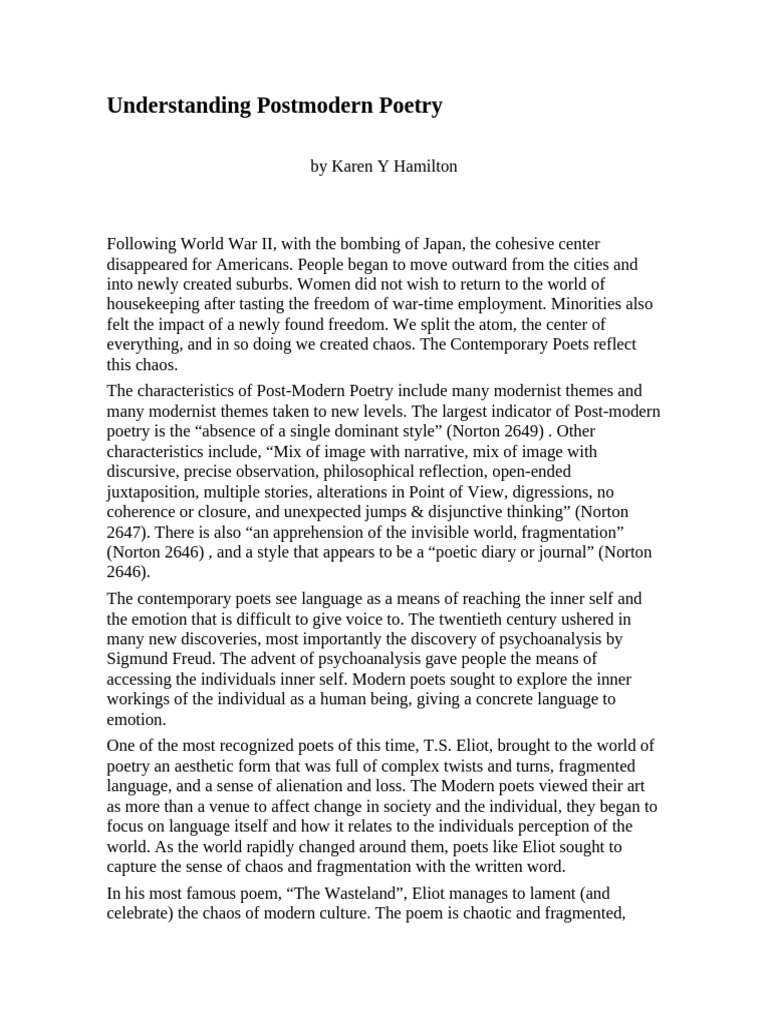 Understanding Postmodern Poetry | PDF