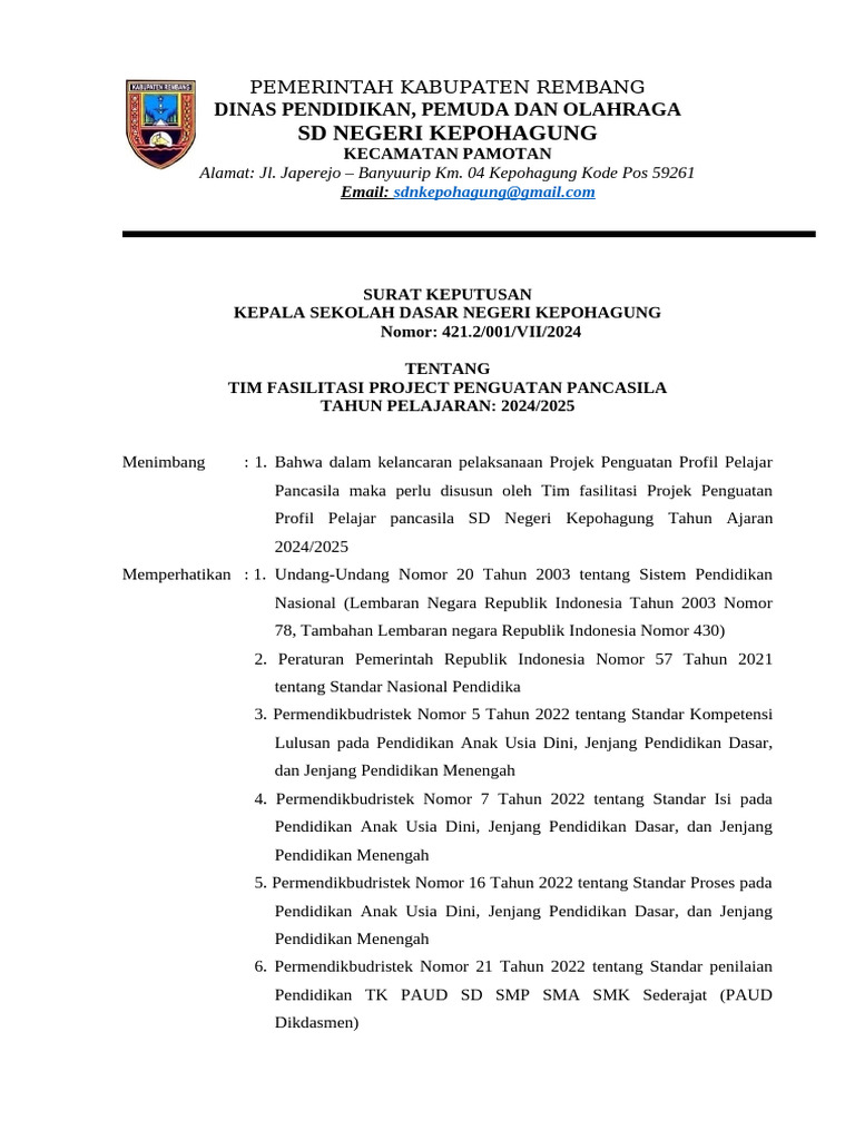 SK Tim Fasiitasi P5 | PDF