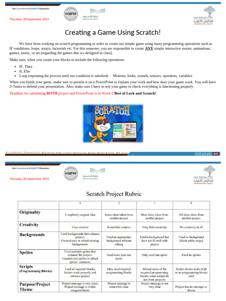 Scratch Programming Project And Rubric Pdf