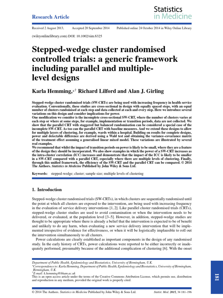 Stepped-Wedge Cluster Randomised Controlled Trials A Generic Framework ... Stepped-Wedge Cluster Randomised Controlled Trials A Generic Framework ...