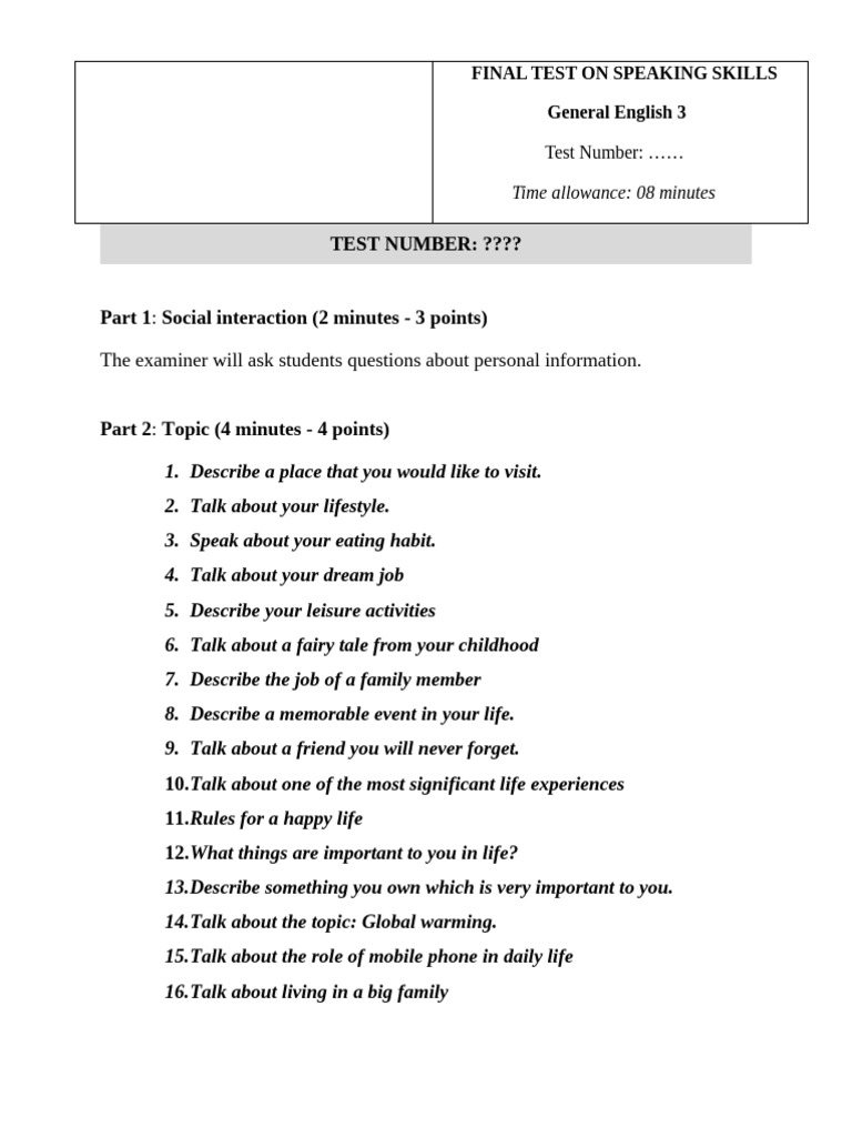 BỘ ĐỀ NÓI TACB3.30 Topics For Students Only | PDF