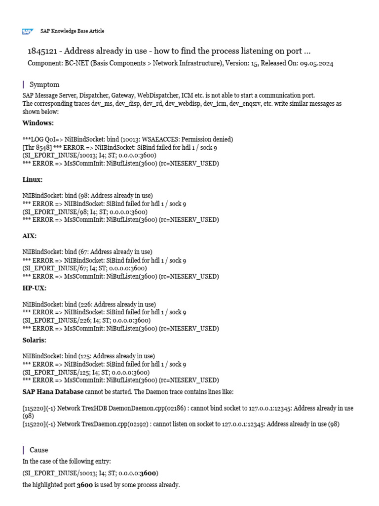 Address Already in Use - How To Find The Process Listening On Port .. | PDF