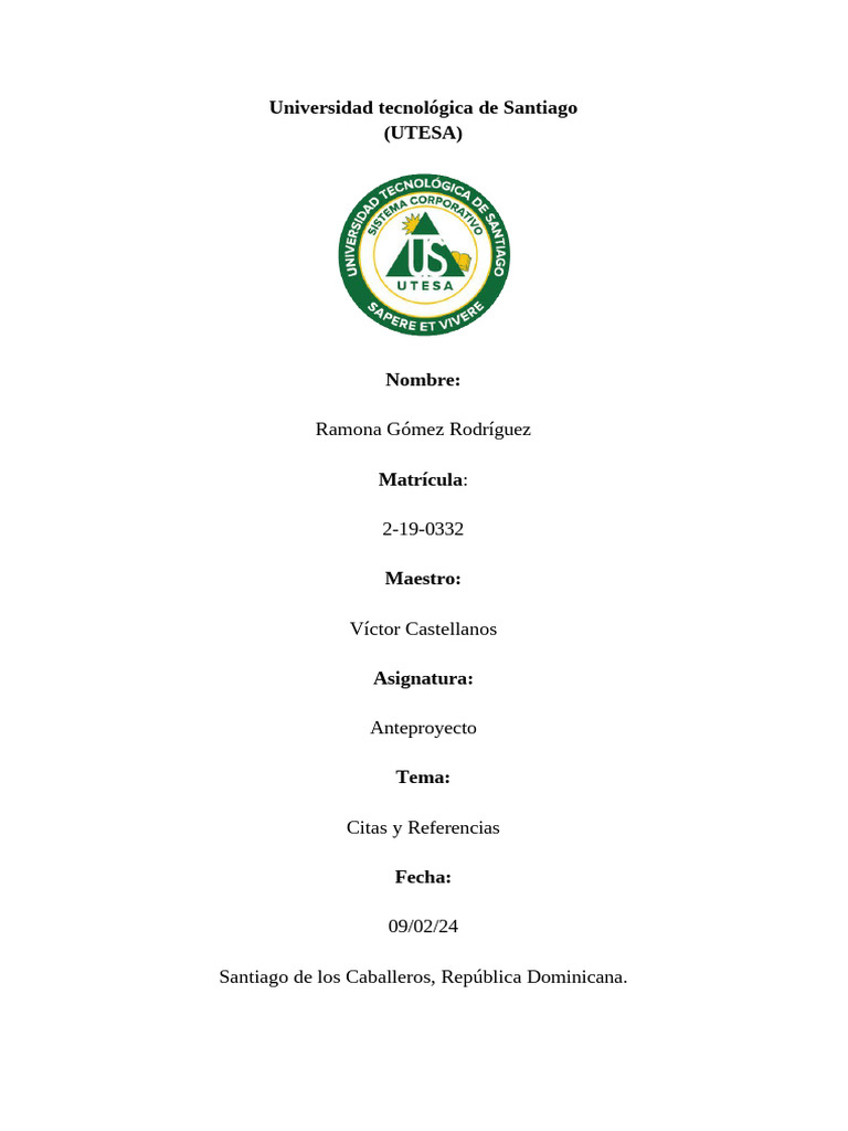 Citas y Referencias Ante Proyecto | PDF | Comillas | Ciencias sociales