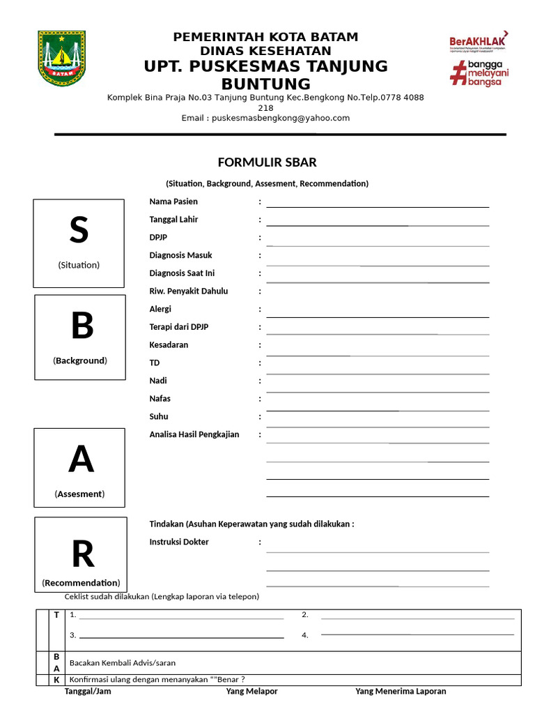 Formulir Sbar Tbak | PDF