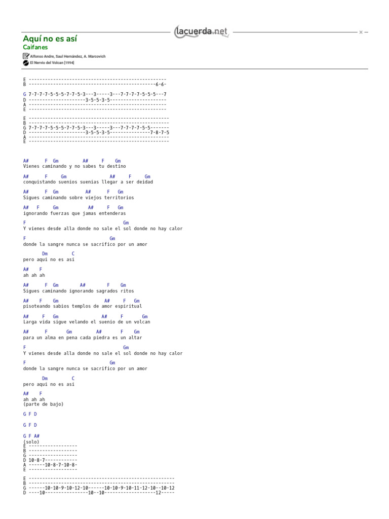 AQUI NO ES ASI, Caifanes - Acordes | PDF