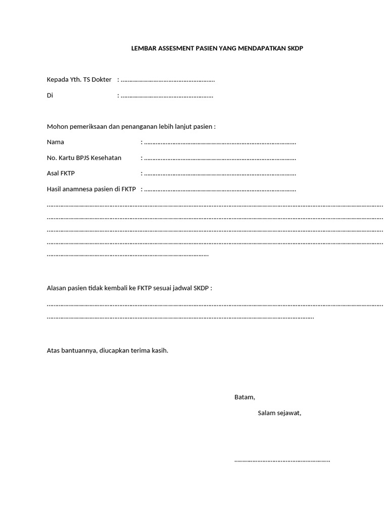 Lembar Assesment Pasien Yang Mendapatkan SKDP | PDF