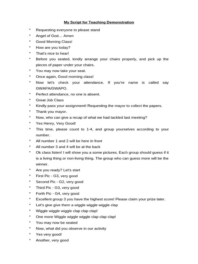 My Script For Teaching Demonstration | PDF