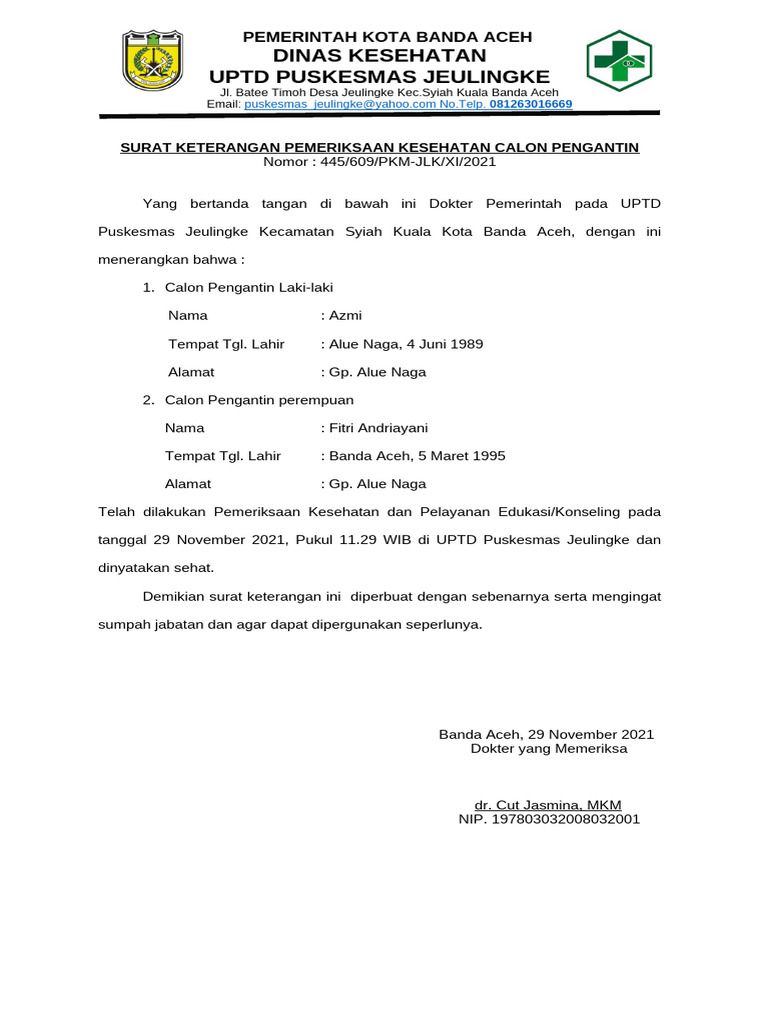 Surat Kesehatan Catin | PDF