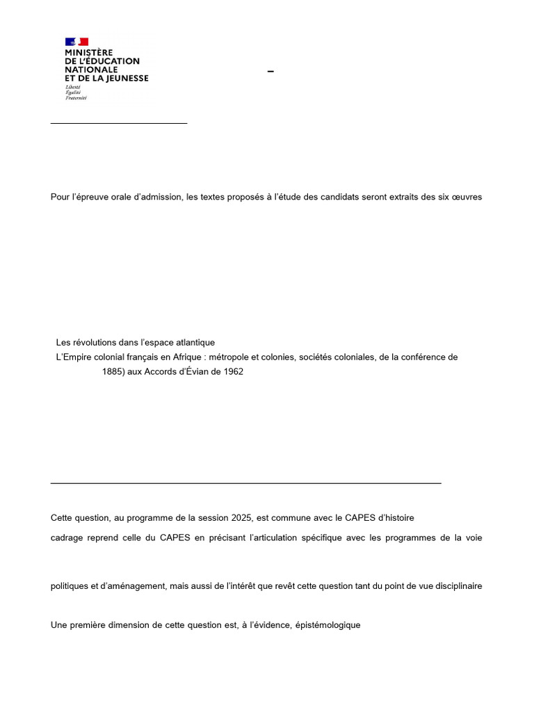 Caplp Externe Section Lettres Histoire Et G Ographie Programme de La Session 2025 14086 | PDF