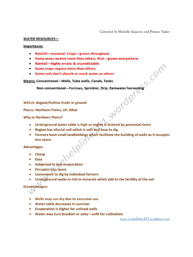 Water Resources Notes Compiled by Michelle Sequeira and Pranav Yadav | PDF