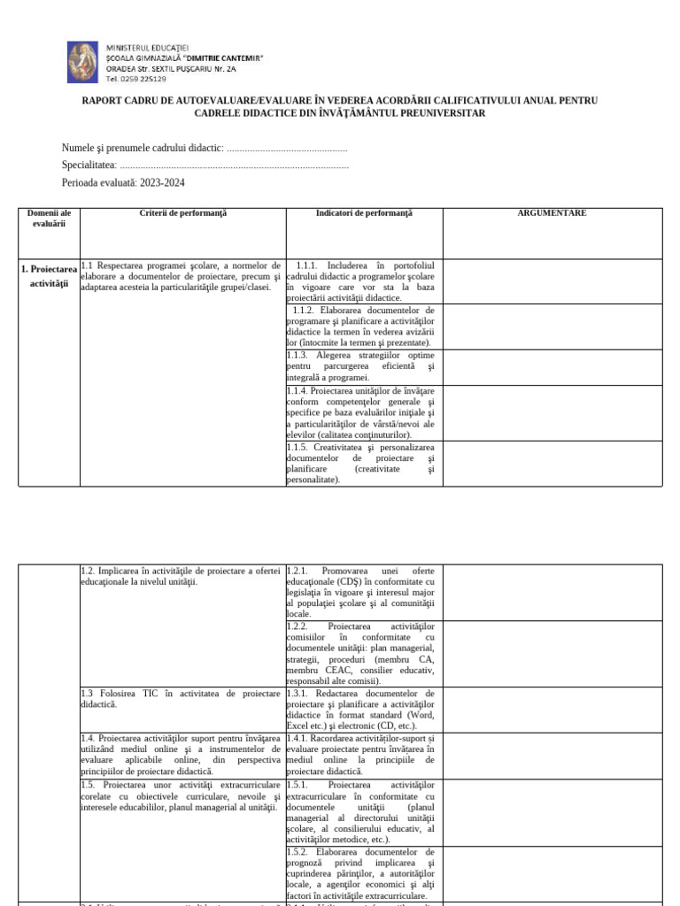 Raport de Autoevaluare Model 2024 | PDF