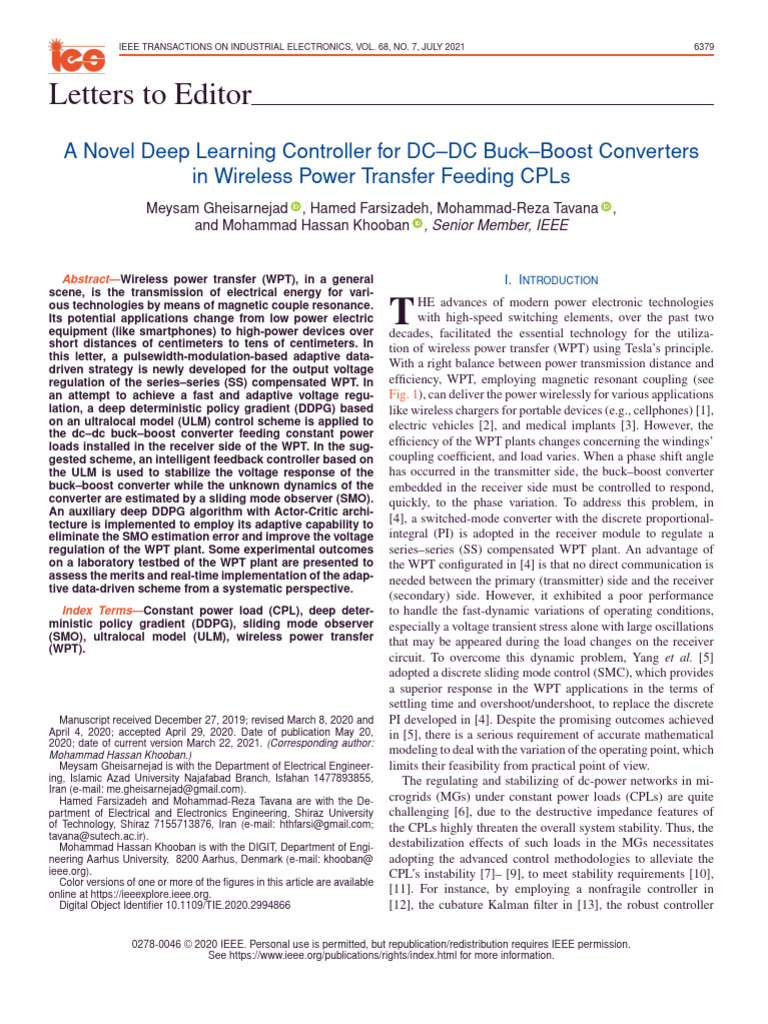 A Novel Deep Learning Controller For DCDC BuckBoost Converters in Wireless Power Transfer ...
