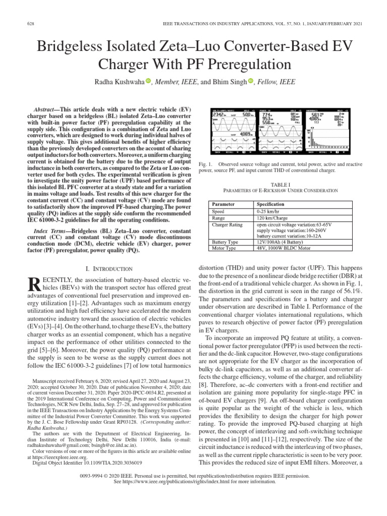 Bridgeless Isolated ZetaLuo Converter-Based EV Charger With PF ...