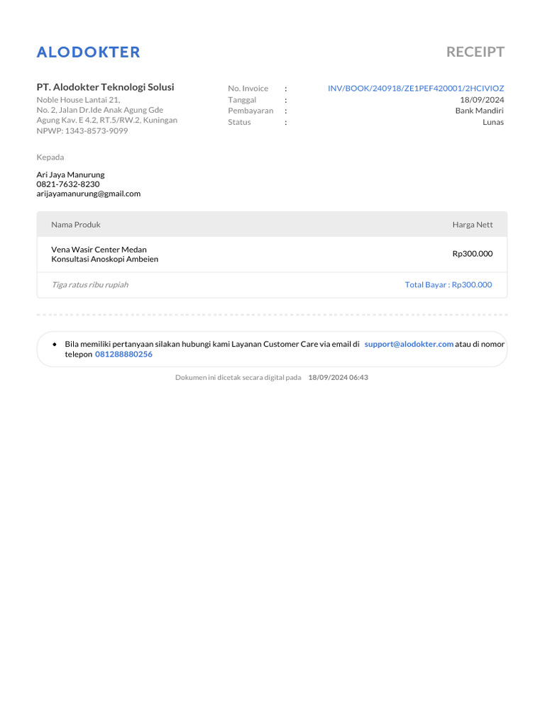 Booking Invoice 2HCIVIOZ20240918 448 J0ok1i | PDF