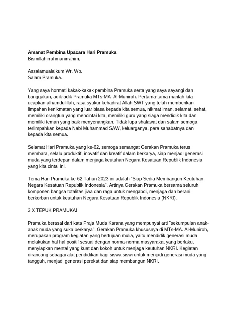 Amanat Pembina Upacara Hari Pramuka | PDF | Pengembangan Diri