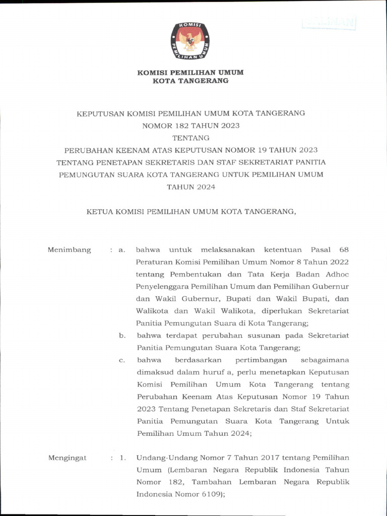 SK No. 182 (Perubahan Ke-6) Sek | PDF