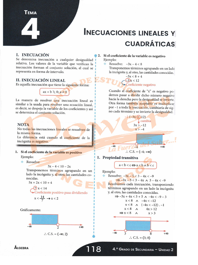 04-Inecuaciones Lineales y Cuadráticas-IIB 4s | PDF