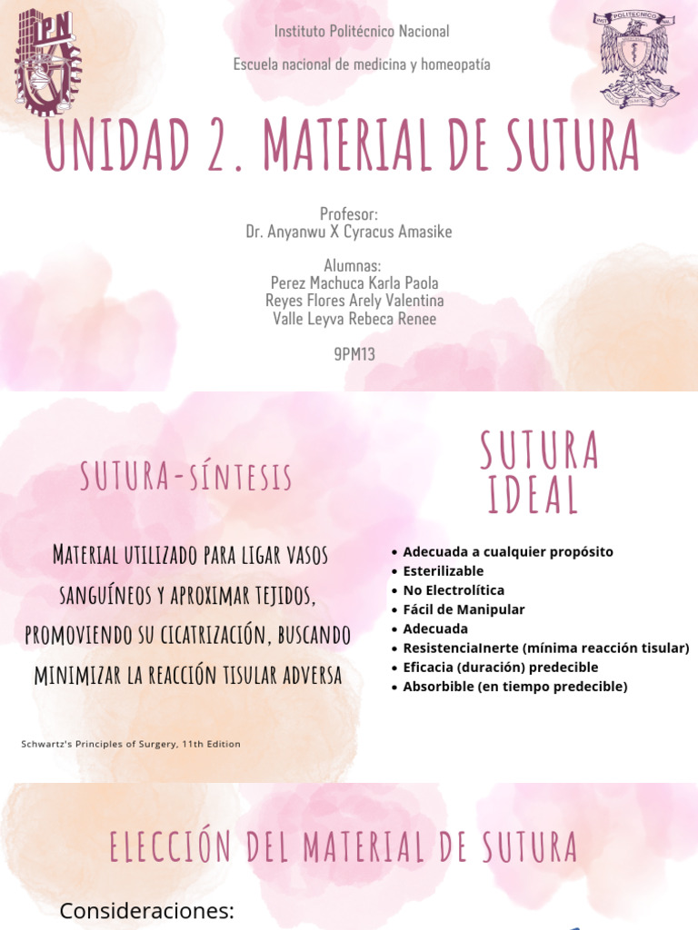 Unidad 2. Material de Sutura. 9PM13 | PDF | Sutura Quirúrgica | Herida
