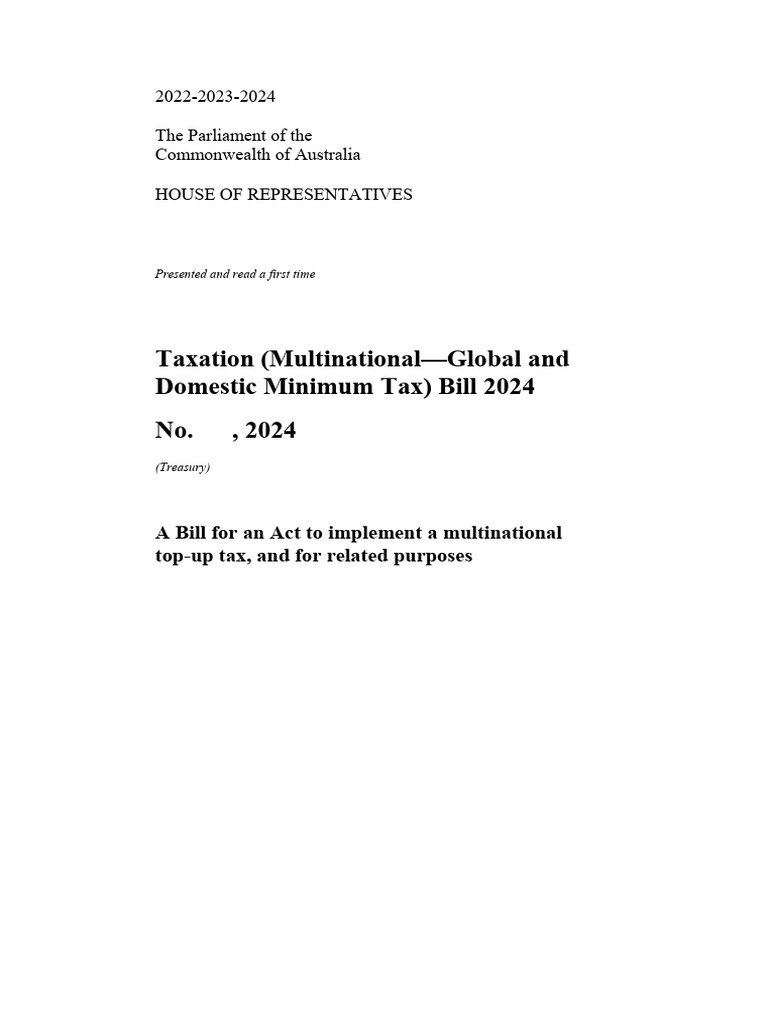 Taxation (Multinational Global and Domestic Minimum Tax) Bill 2024 No ...