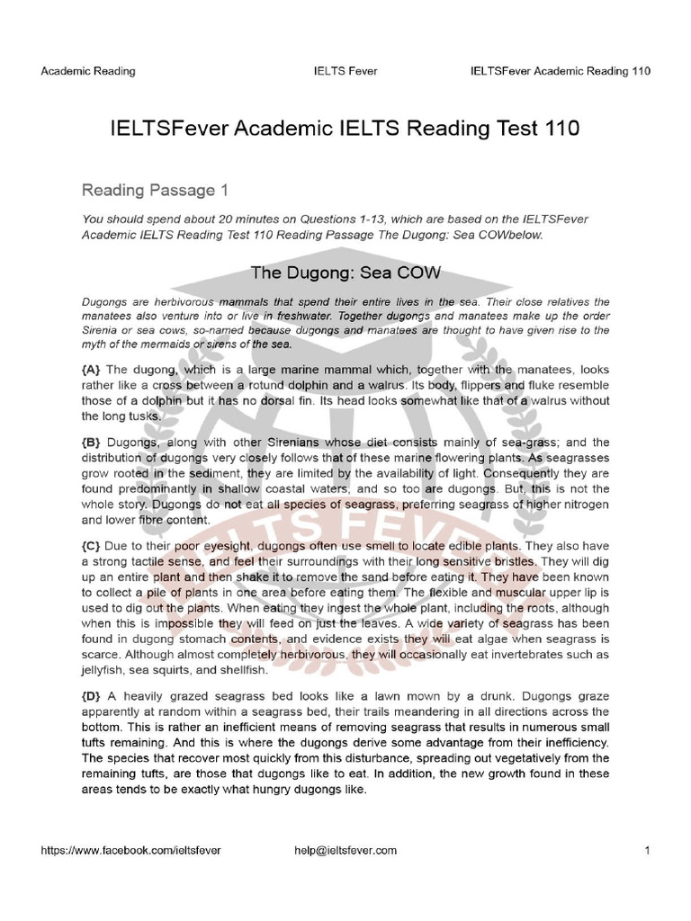 Academic IELTS Reading Test 110 | PDF