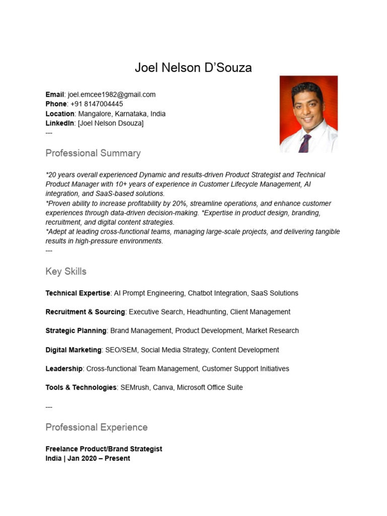 CV-Joel Nelson Dsouza | PDF