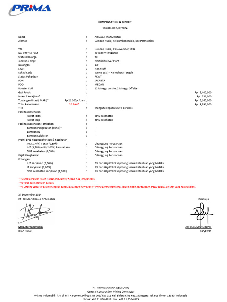 Ari Jaya-Offering Latter | PDF