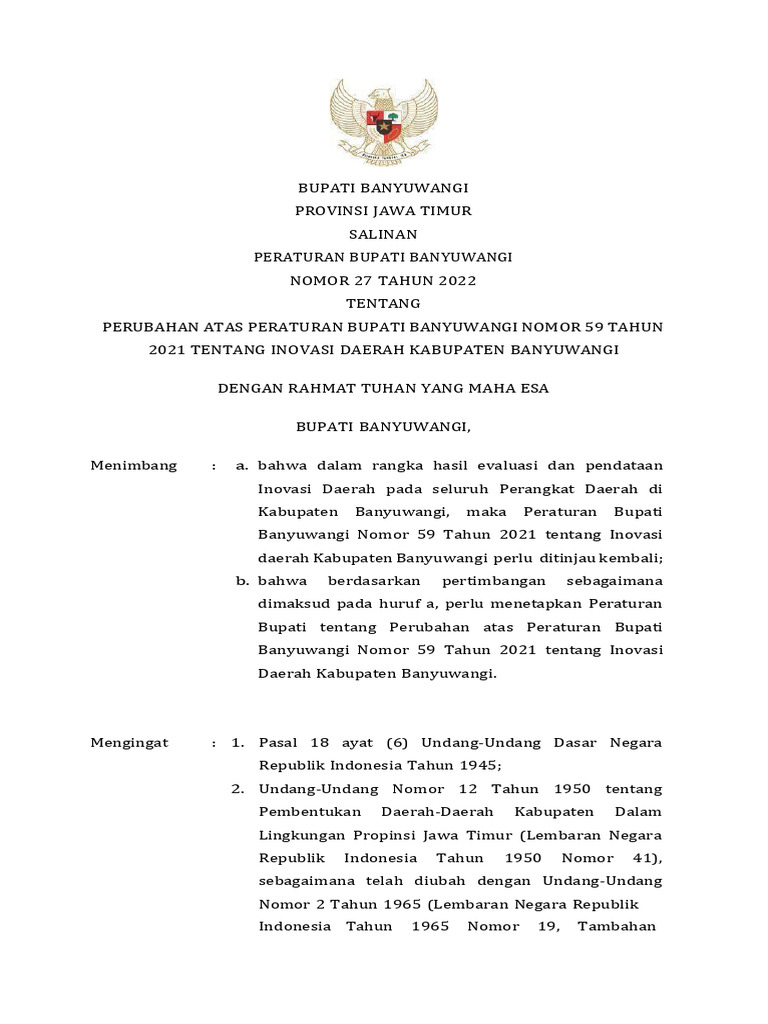 Perbup No 27 Tahun 2022 I | PDF