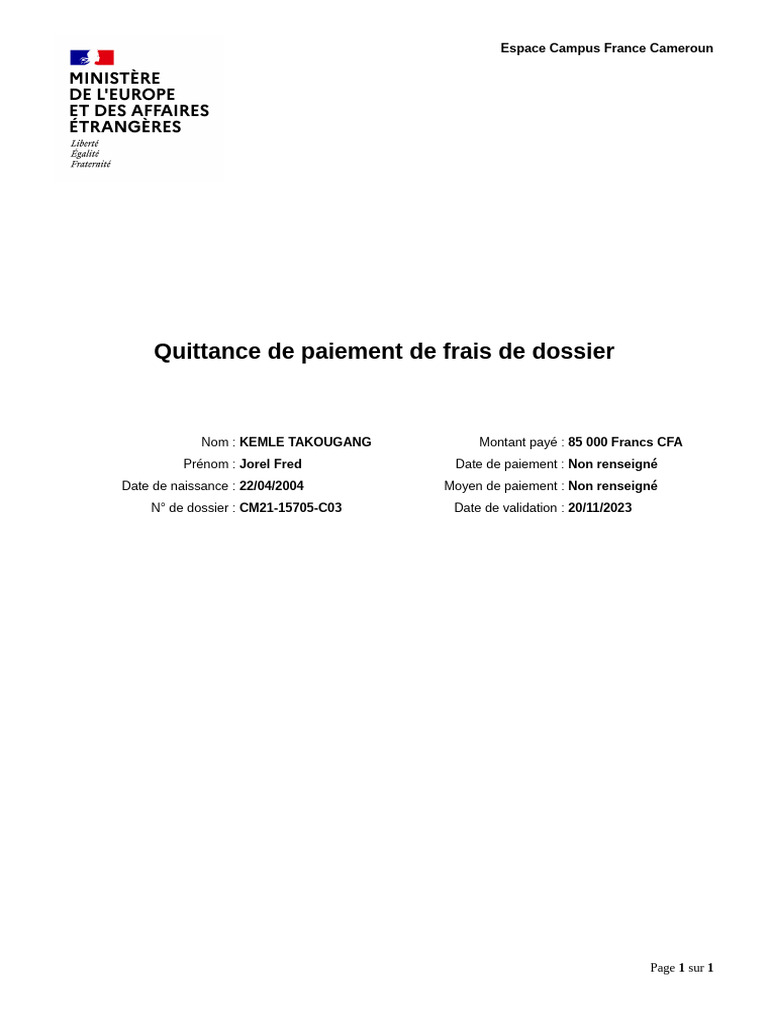 Quittance de Paiement | PDF