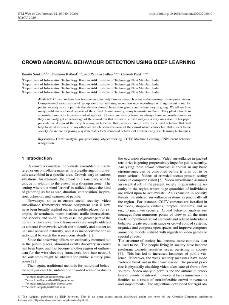 Crowd Abnormal Behaviour Detection Using Deep Learning Pdf